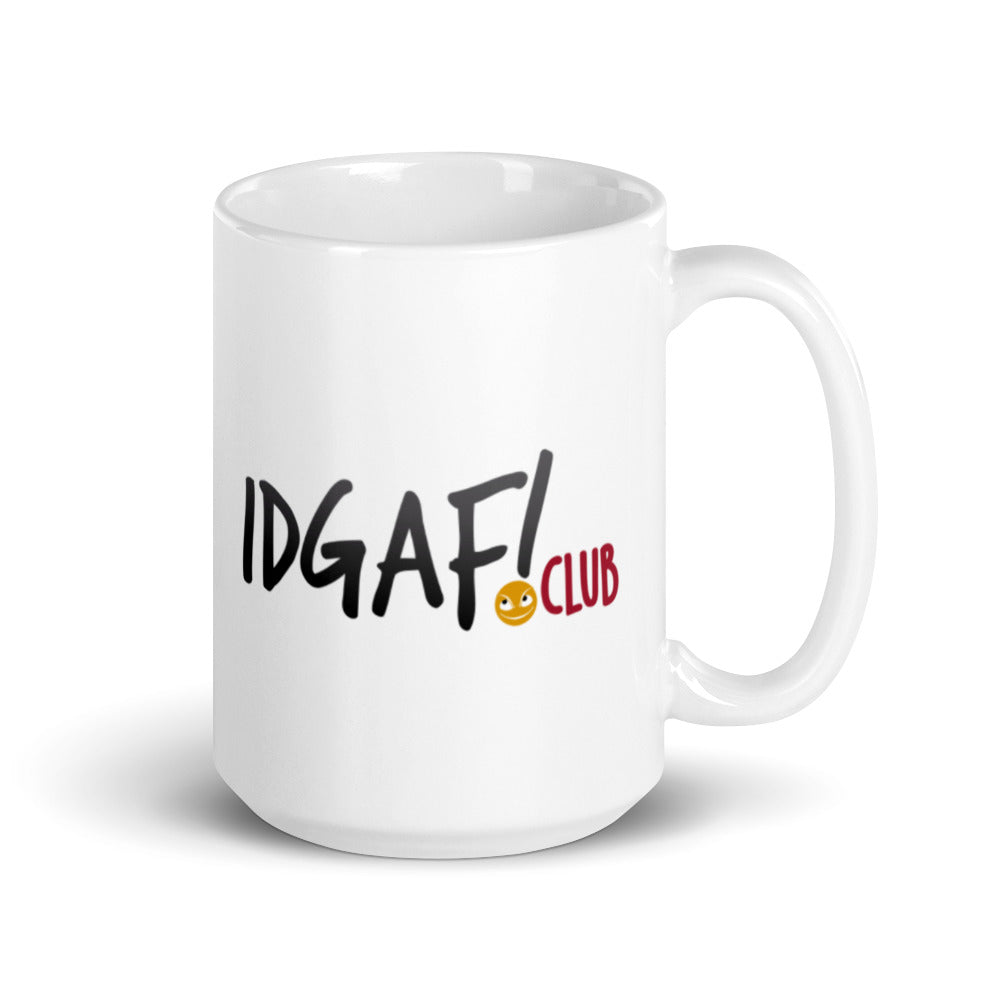 White IDGAF.club Glossy Mug | IDGAF CLUB STORE
